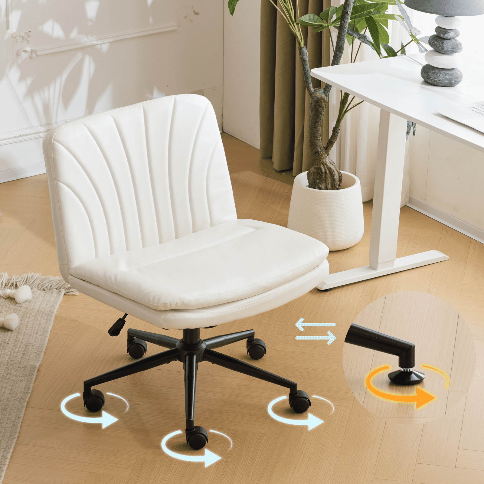 Criss Cross Chair with Wheels & Pegs, Dual-Base Wide Armless Comfy Desk ...