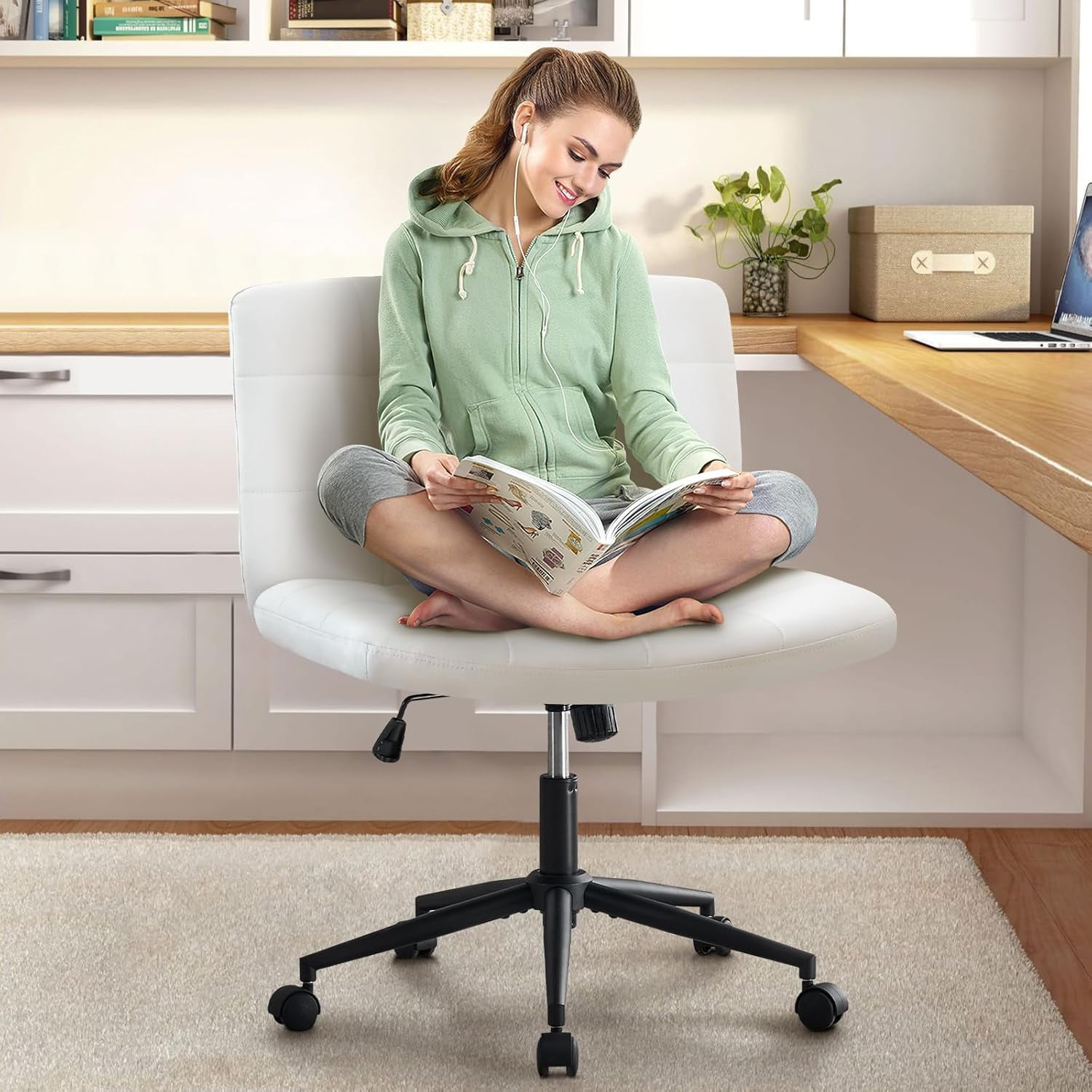 Criss Cross Chair with Wheels, Wide Seat Office Desk Chair with Gold ...