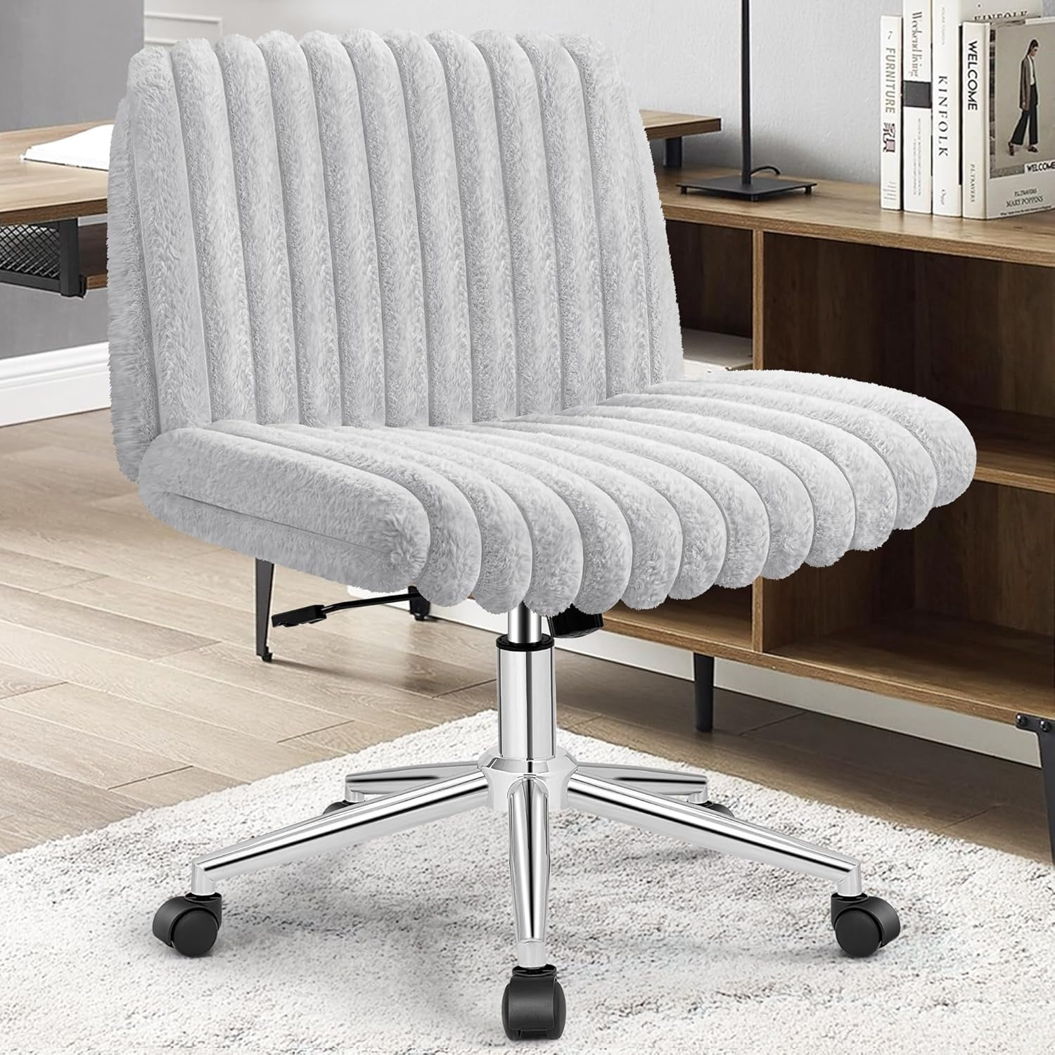 Criss Cross Chair with Wheels Armless Chair for Plush Swivel Chair Wide ...