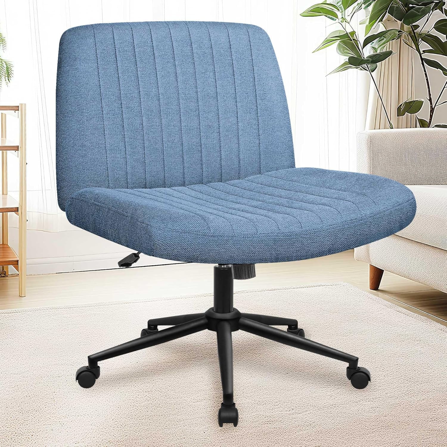 Criss Cross Chair with Wheels Fabric Comfy Cross Legged Computer Chair ...