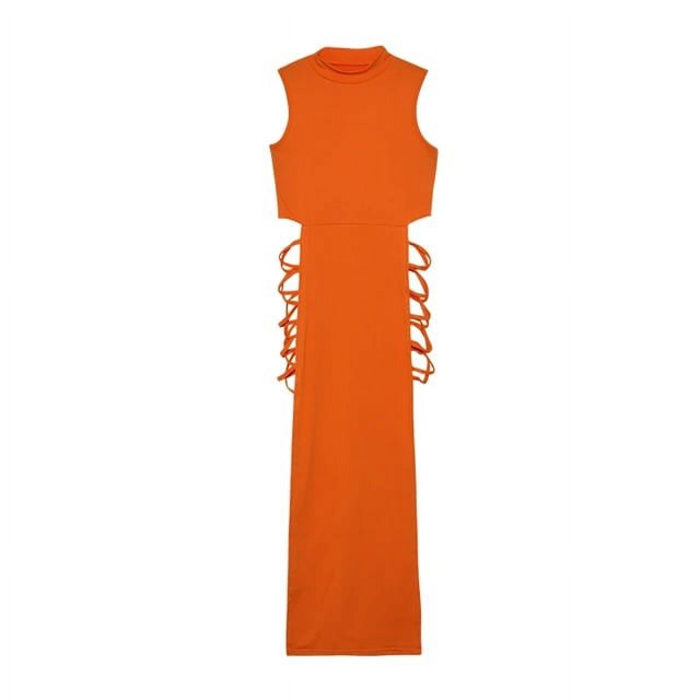 Criss Cross Cut Out Dress Sexy Bodycon Mock Neck Sleeveless Dress Women‘s Clothing