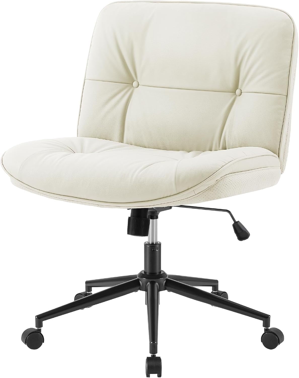 Criss Cross Desk Chair with Wheels, Armless PU Leather Cross Legged ...
