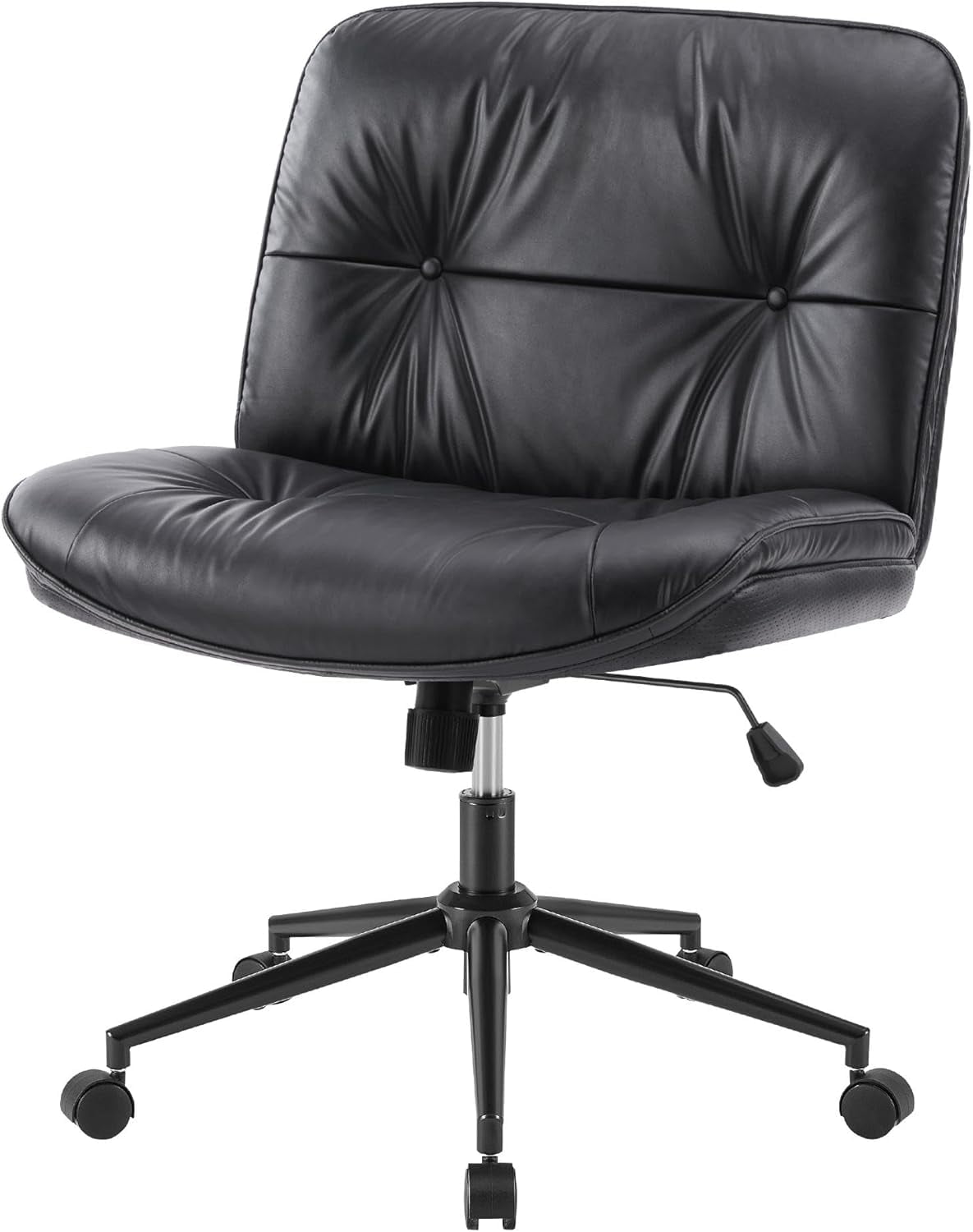 Criss Cross Desk Chair with Wheels, Armless PU Leather Cross Legged ...