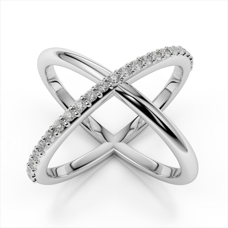 Criss Cross Diamond Ring, Pave Set Diamond Engagement Wedding Ring ...