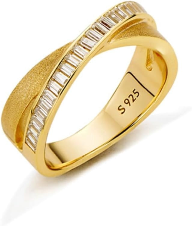 Criss Cross Gold Wedding Bands for Women with Brushed Finish S925 ...