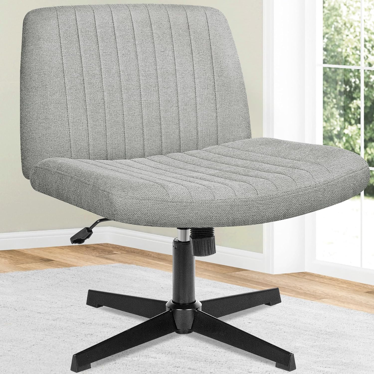 Modern Armless Office Chair, Adjustable Swivel, Padded Fabric Vanity ...