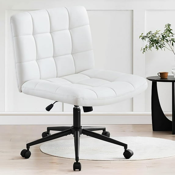 Criss Cross Legged Chair, Faux Fur Upholstered Office Chair with Wheels ...