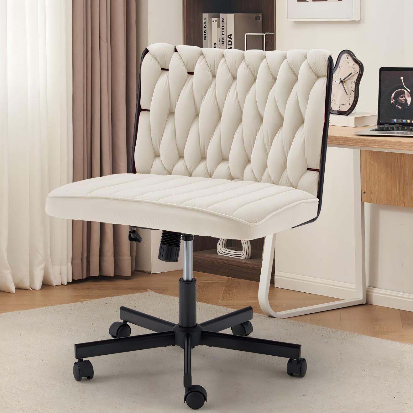 Criss Cross Legged Chair with Wheels, Modern Armless Office Desk Chair ...