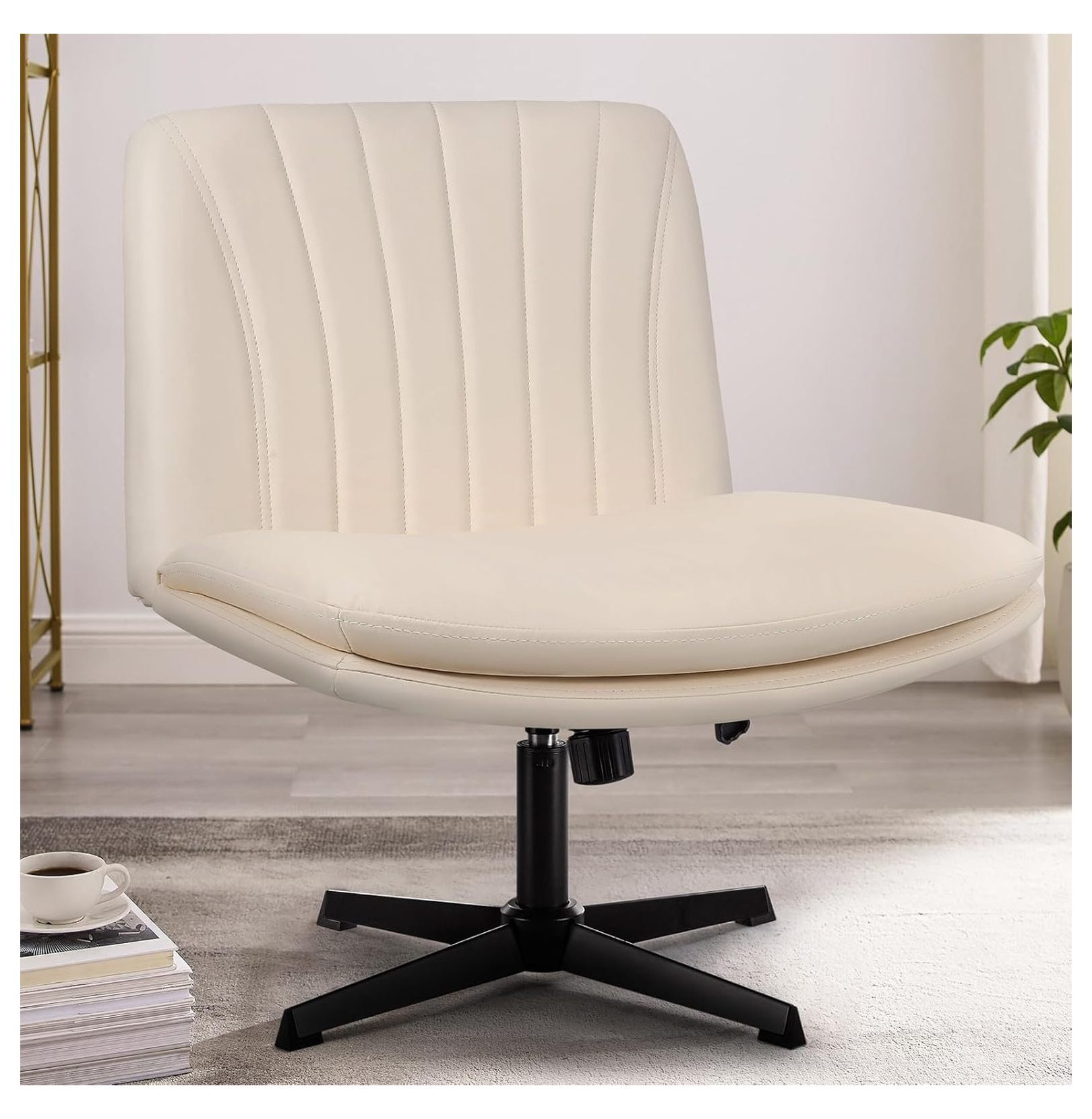 Criss Cross Legged Office Chair,Armless Office Desk Chair No Wheels,PU ...