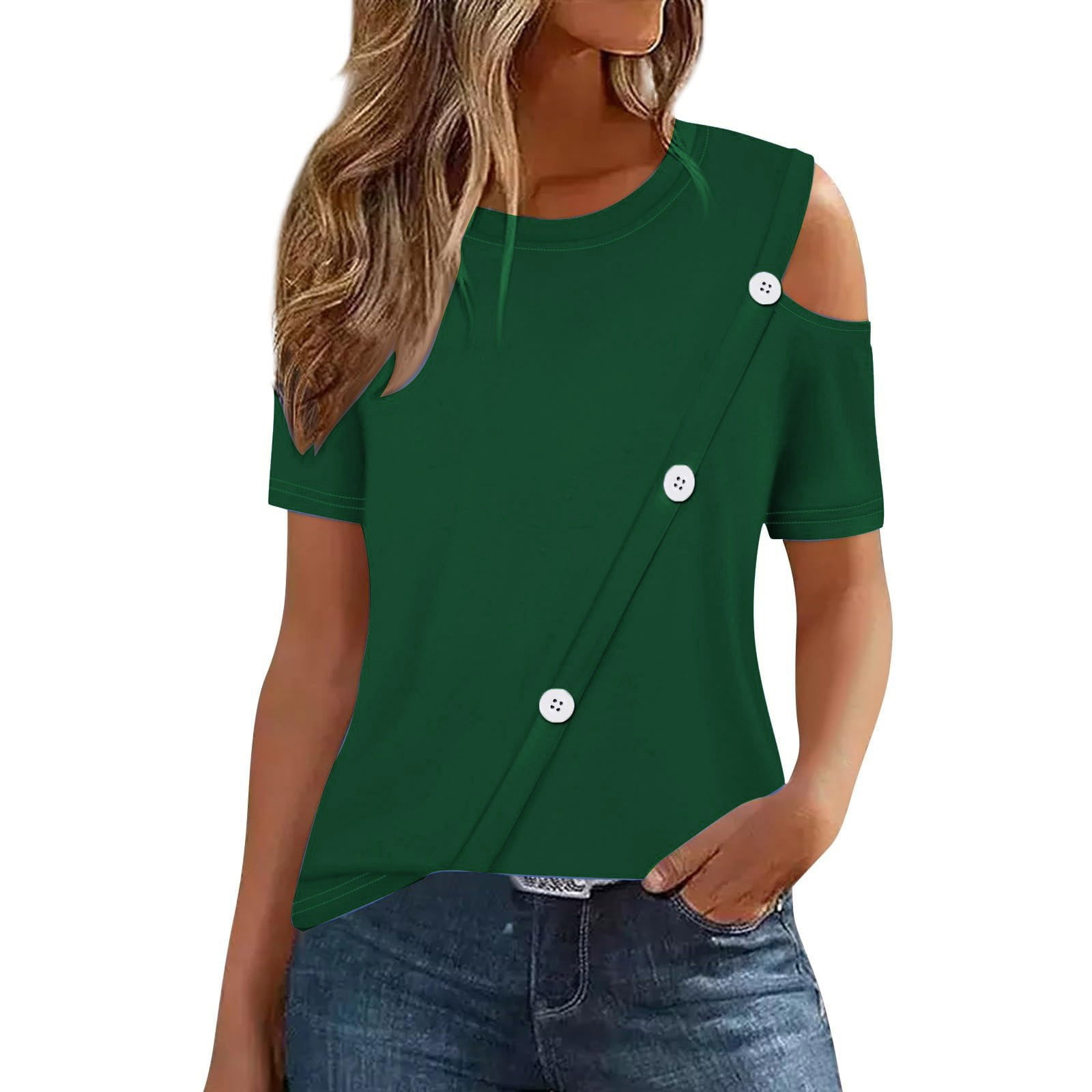 Criss-Cross One Shoulder Tops Sexy Cold Shoulder Shirts Summer Short ...