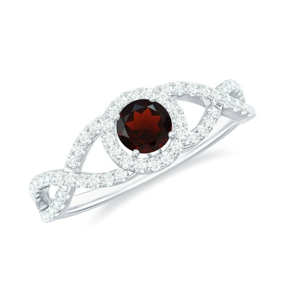 Criss Cross Shank Round 0.35 Ctw Garnet White Accents 925 Sterling ...