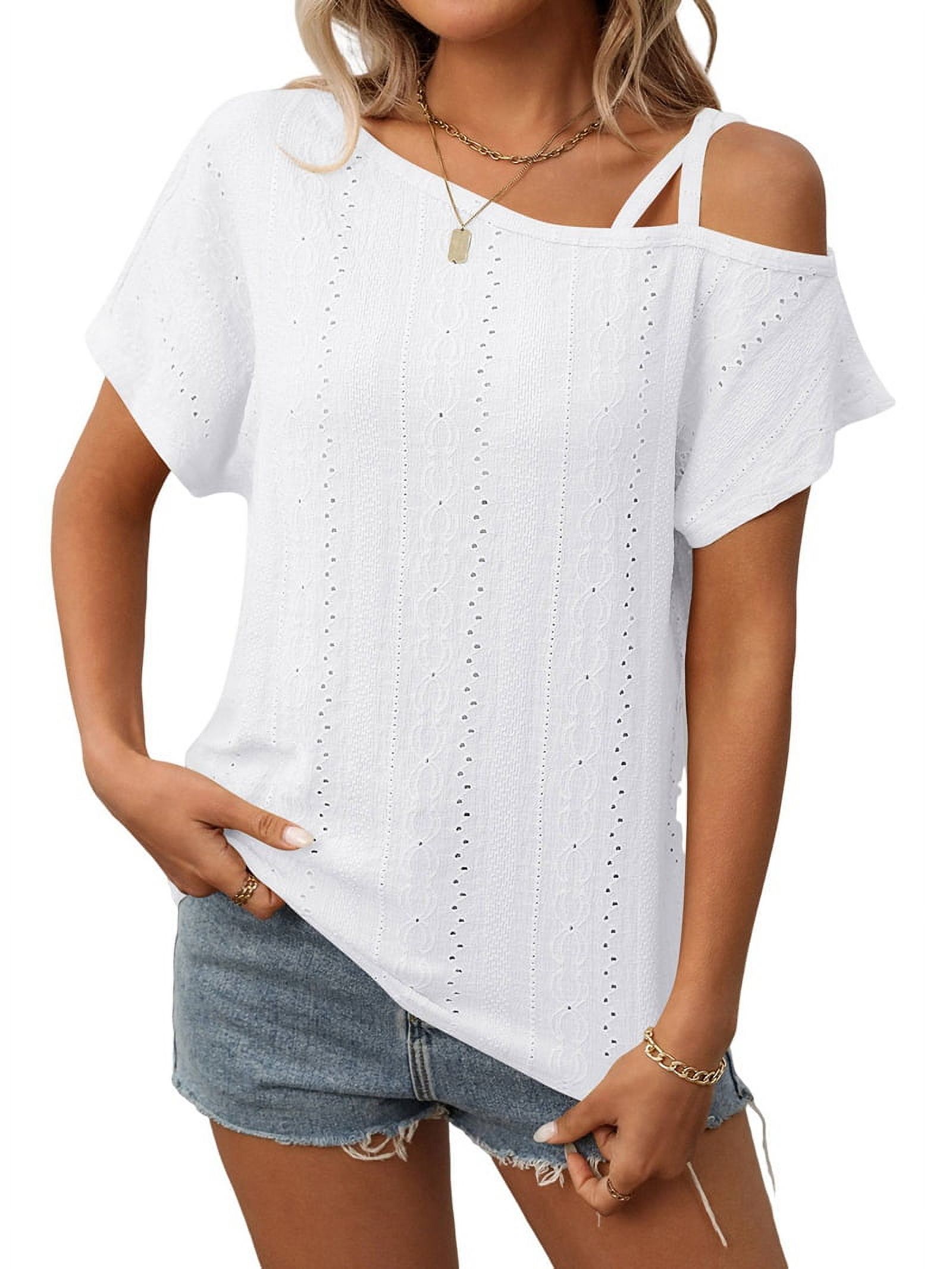 Criss- One Shoulder Tops Womens Summer Cold Shoulder Shirts Casual ...