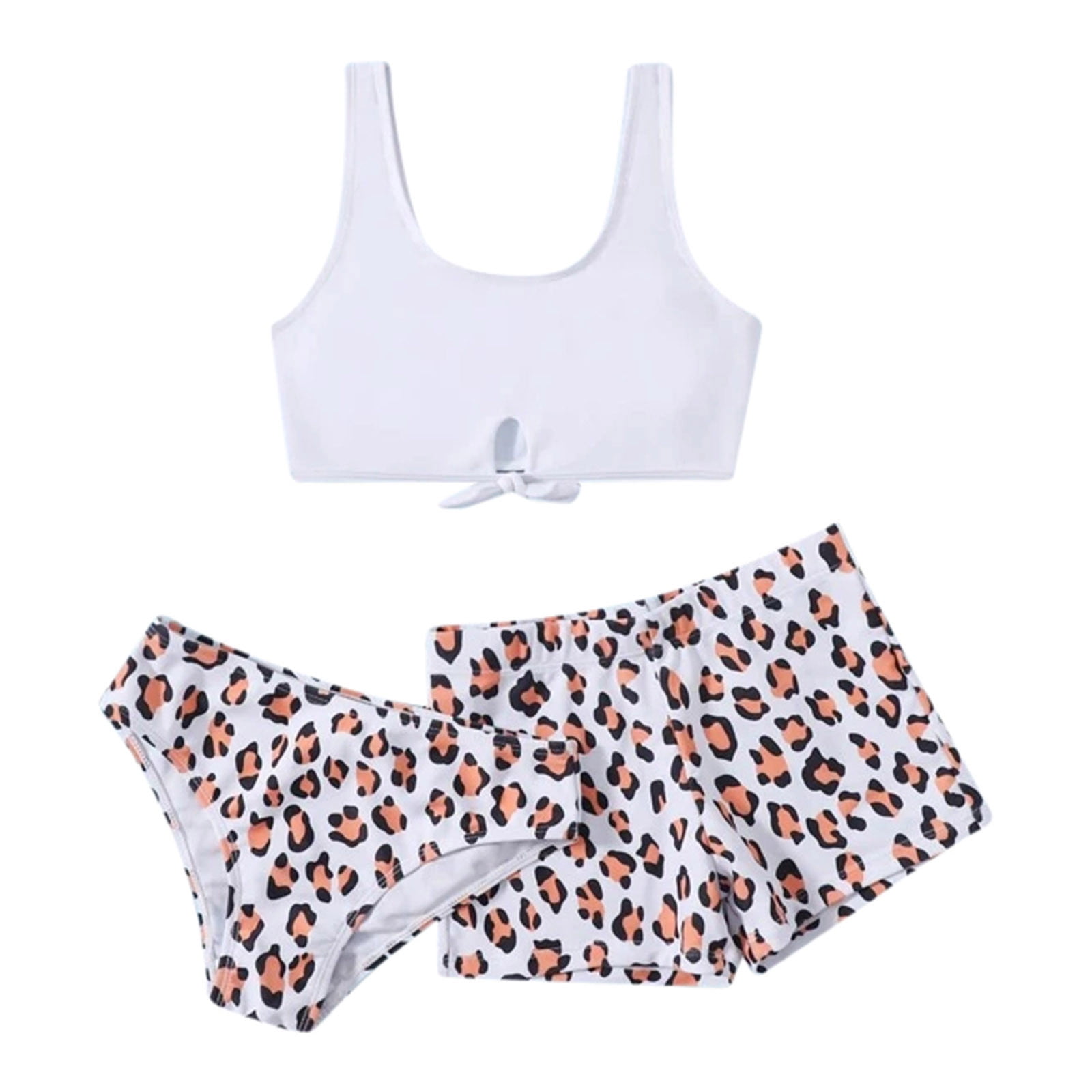 Crisscross Three-Piece Girls' Cute Leopard Grainl Summer Print Swimsuit ...