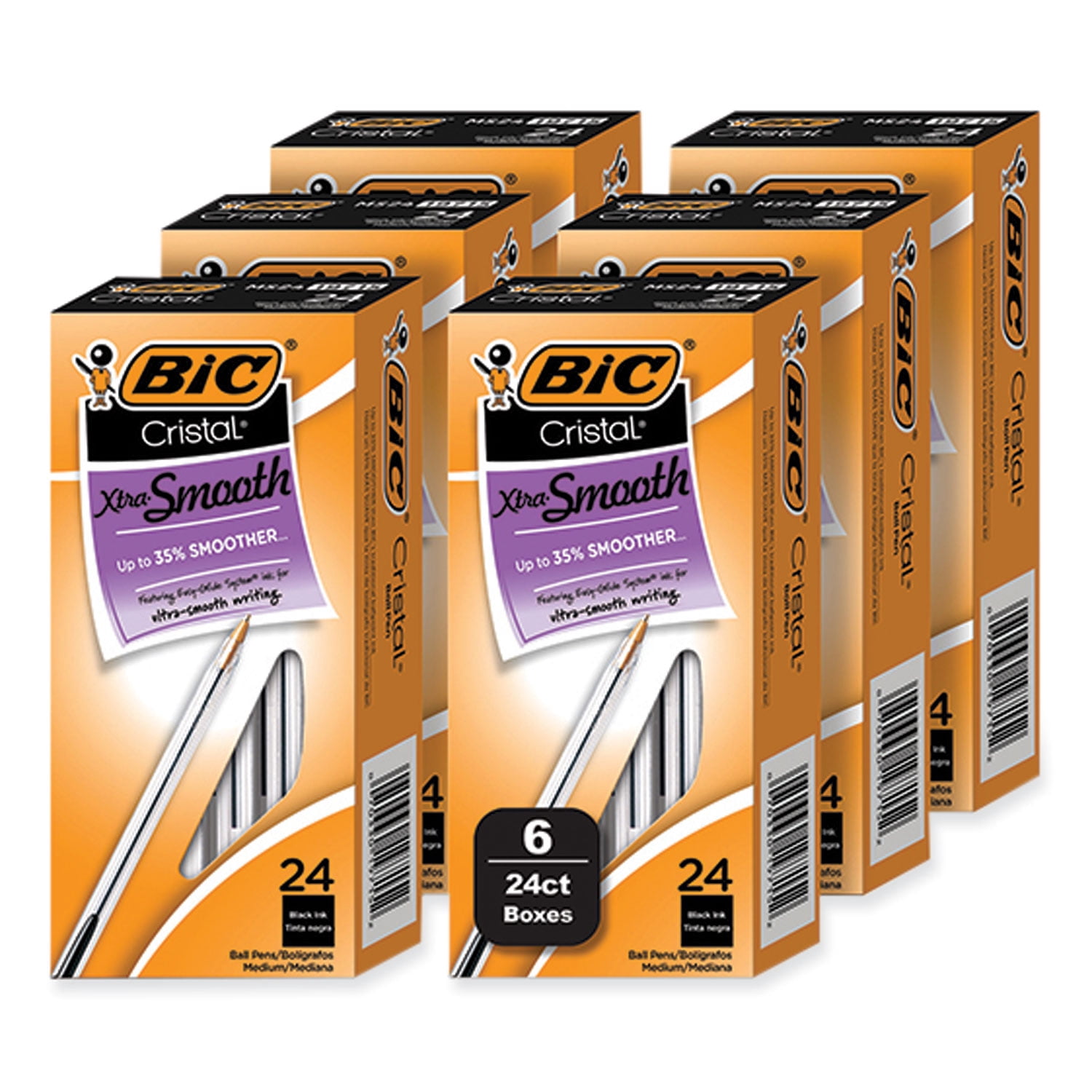 Cristal Xtra Smooth Ballpoint Pen, Stick, Medium 1 mm, Black Ink, Clear ...