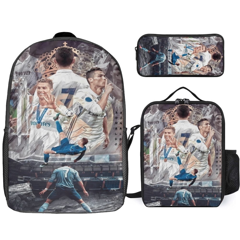 Cristiano Ronaldo 3Pcs Backpack Sport Travel Backpacks With Lunch Box ...