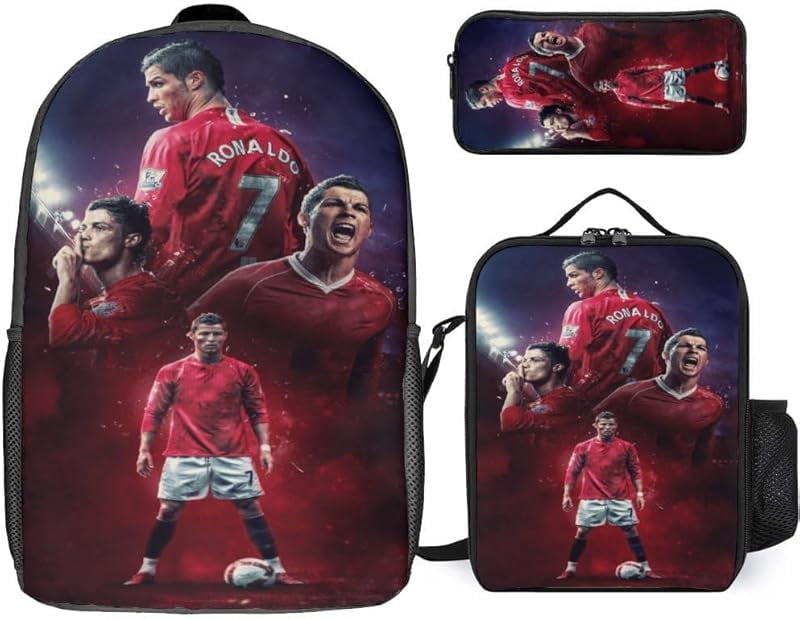 Cristiano-Ronaldo Backpack Set 3 Pcs with Lunch Box, Multipurpose ...