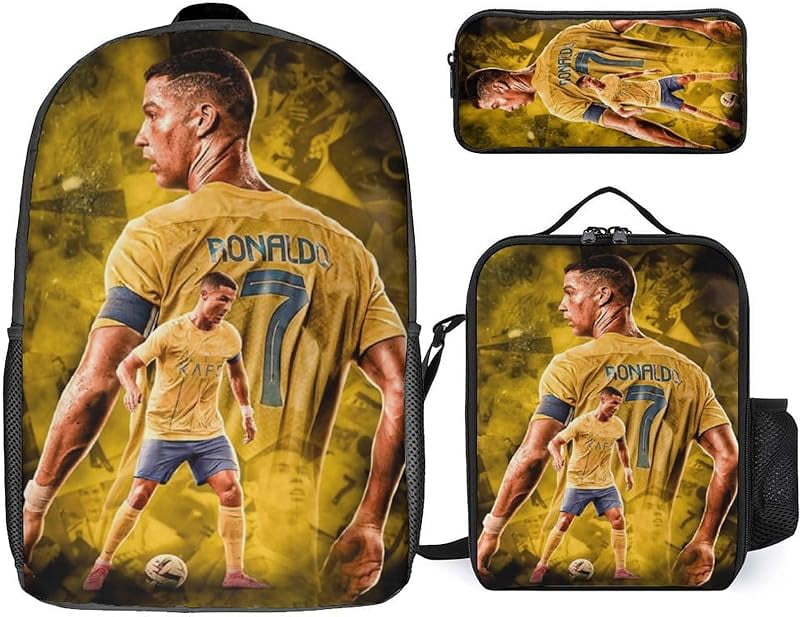 Cristiano-Ronaldo Backpack Set 3 Pcs with Lunch Box, Multipurpose ...