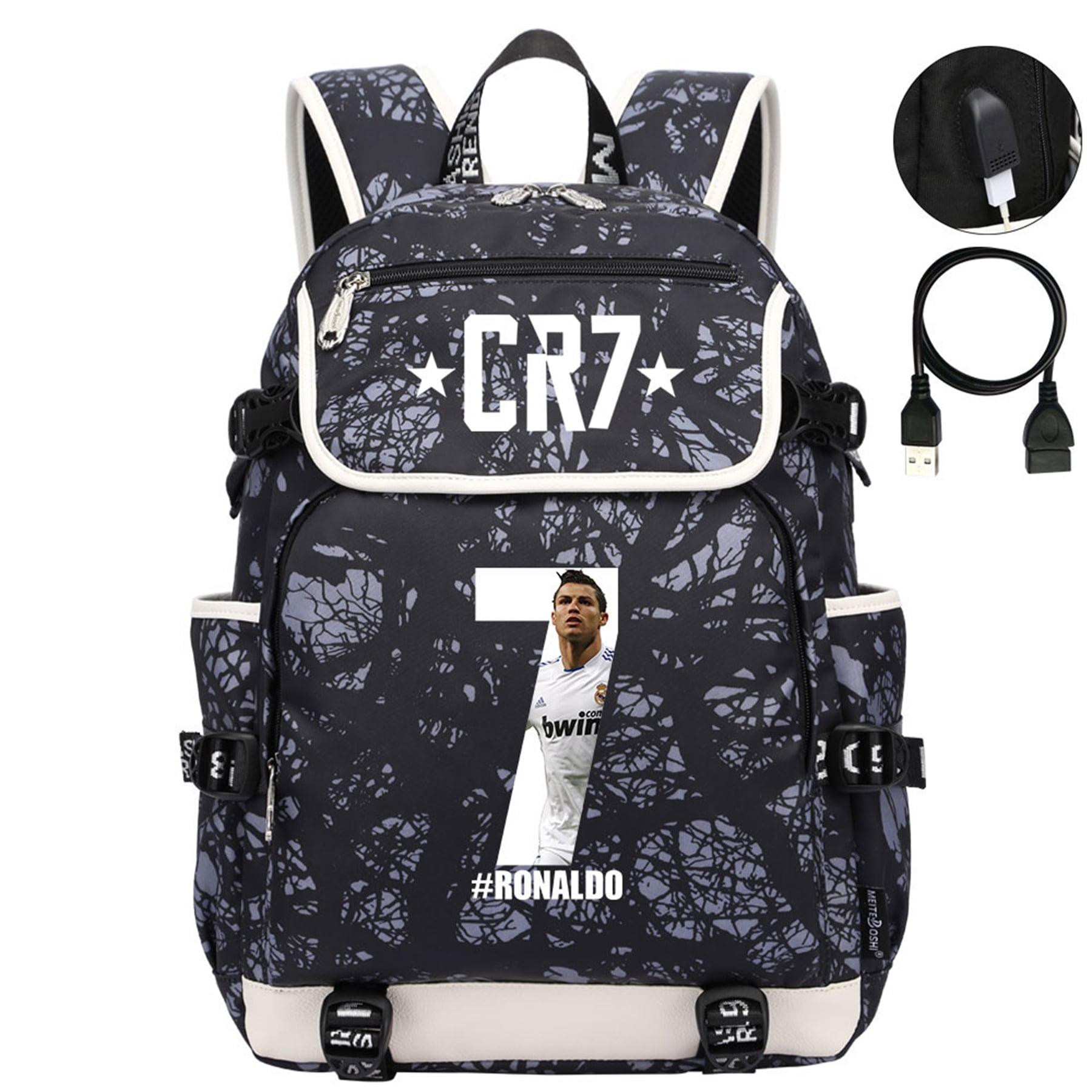 Cristiano Ronaldo Backpack with USB Charging Port Football Star CR7 ...