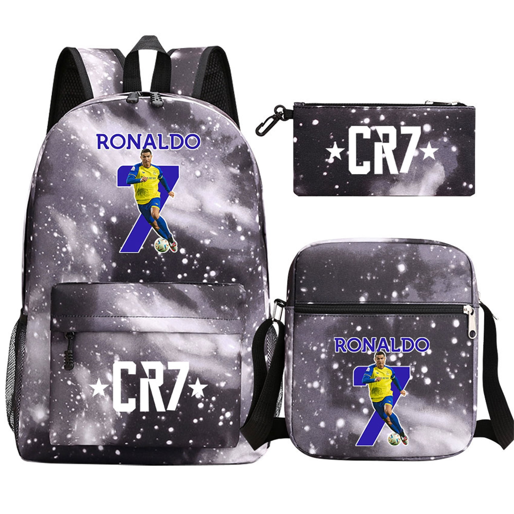 Cristiano Ronaldo Bookbag 3Pcs Set-CR7 Canvas Travel Daypack-Student ...