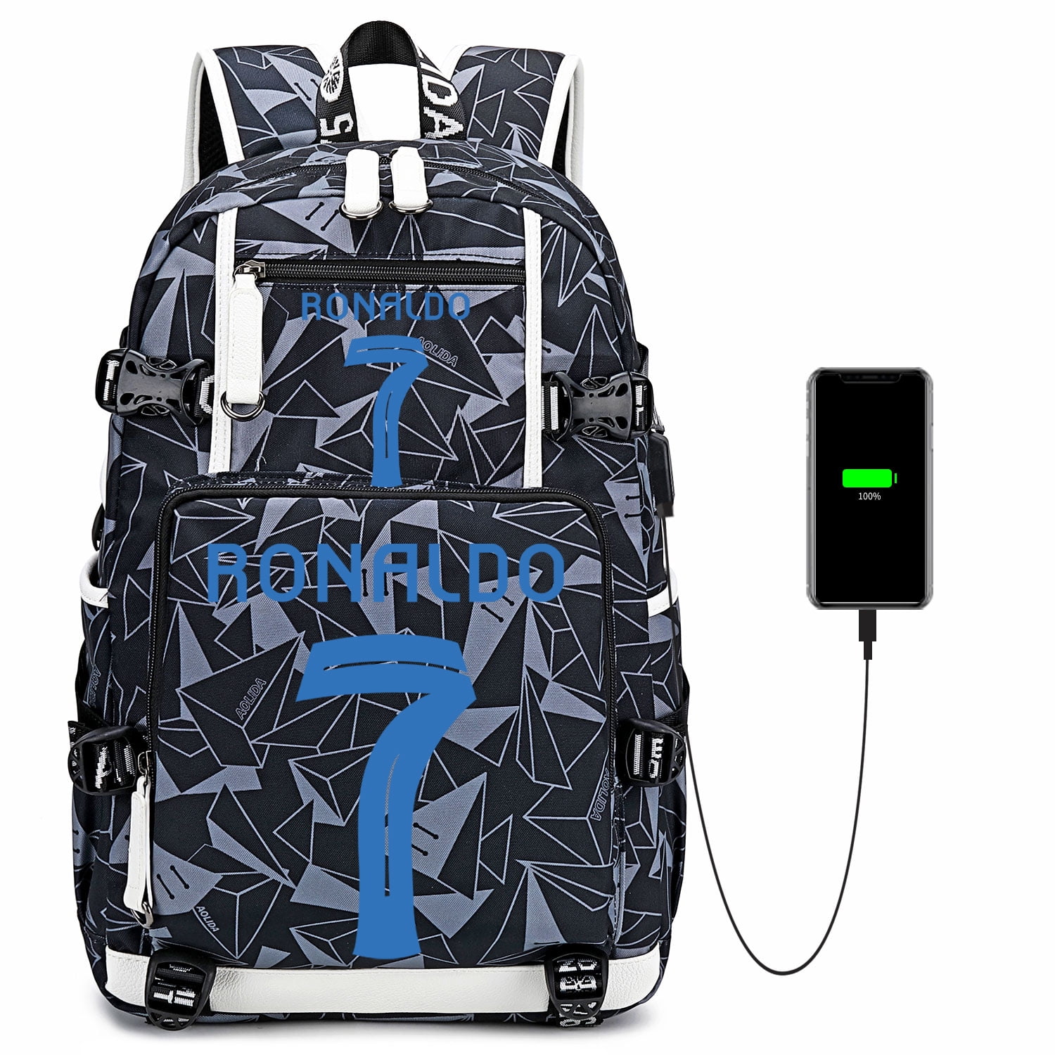 Cristiano Ronaldo Graphic Backpack Waterproof USB Port Laptop Fit ...