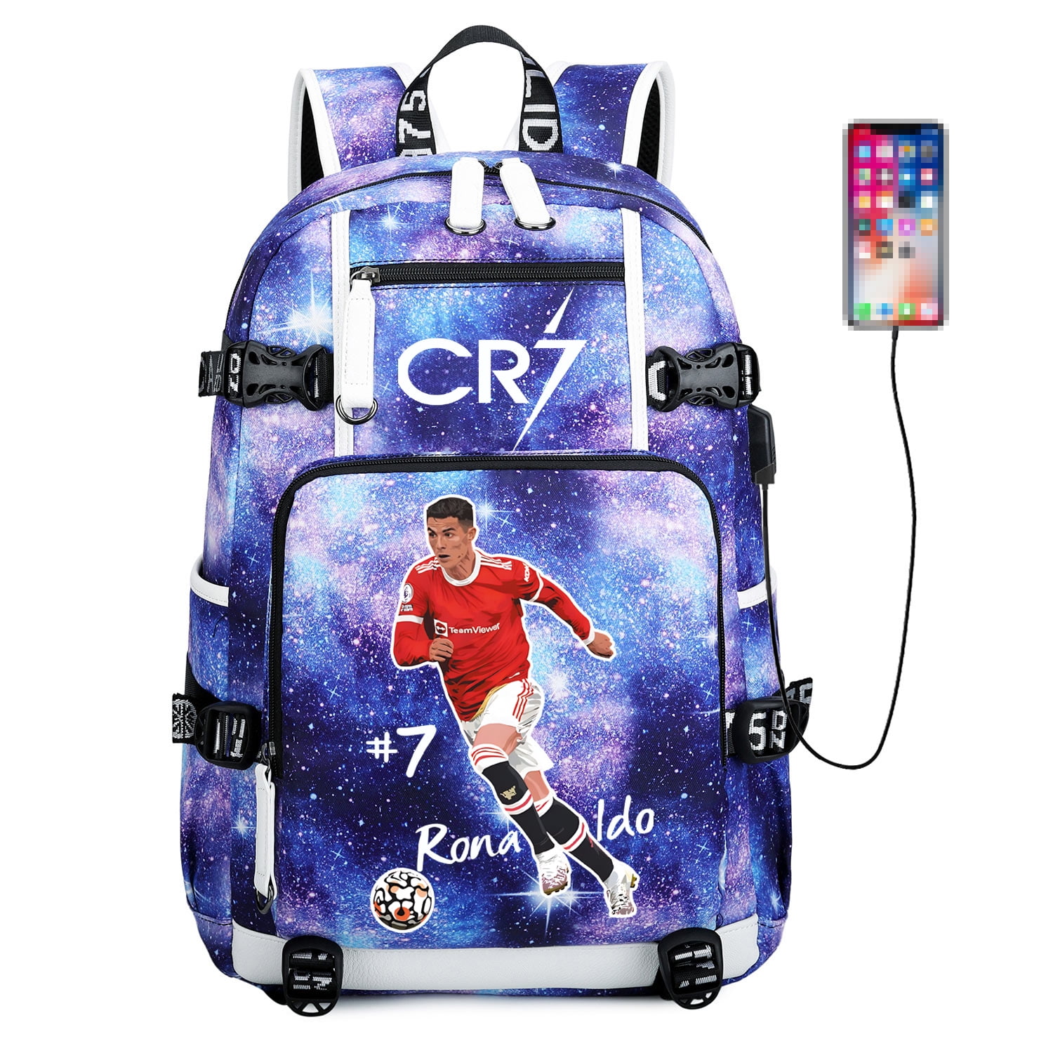 Cristiano Ronaldo Graphic Backpack Waterproof USB Port Laptop Fit ...