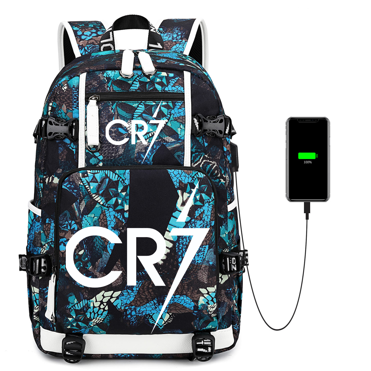 Cristiano Ronaldo Graphic Backpack Waterproof USB Port Laptop Fit for ...