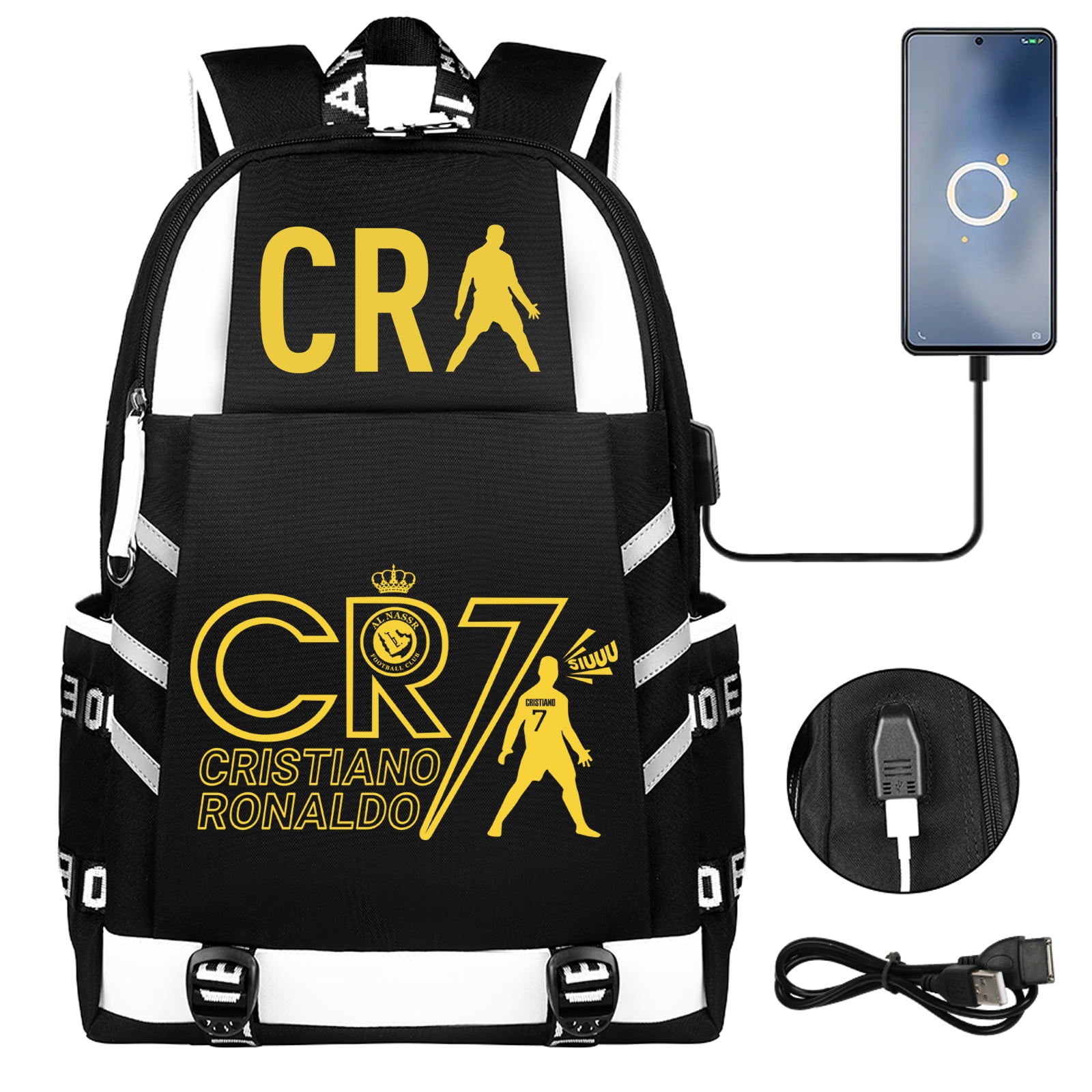 Cristiano Ronaldo Graphic Backpack – Waterproof, USB Port, Laptop Space ...