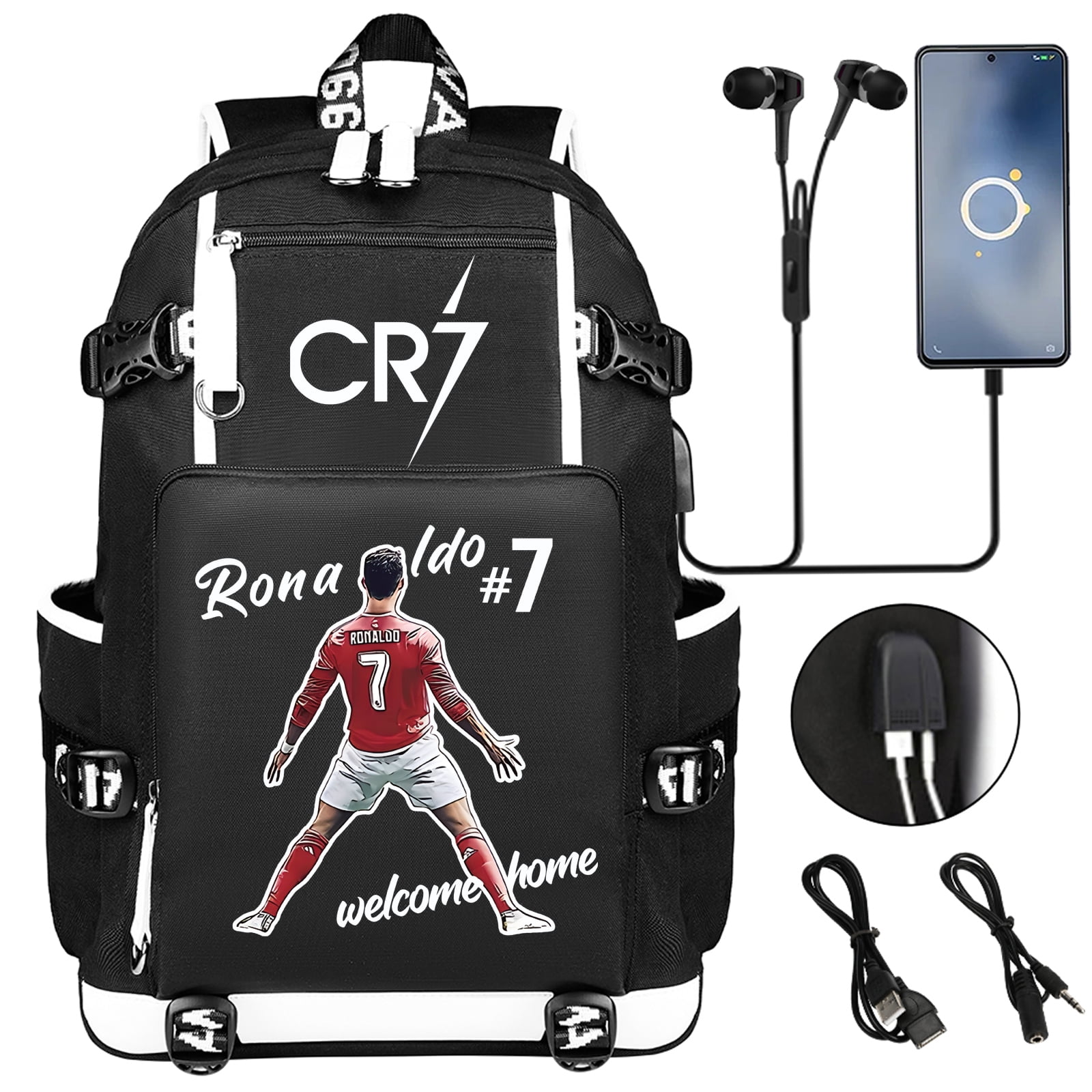 Cristiano Ronaldo Graphic Backpack – Waterproof, USB Port, Multi-Use ...