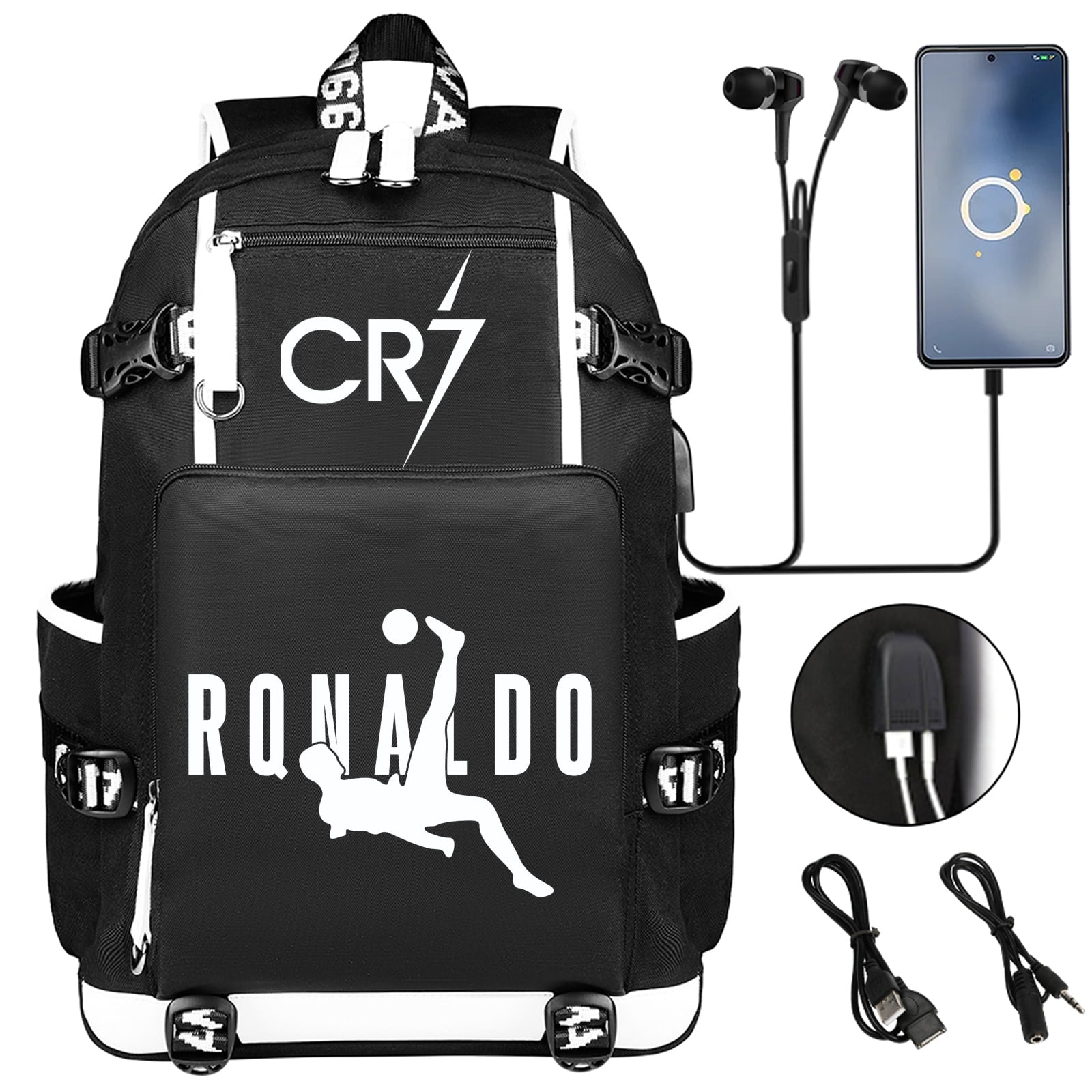Cristiano Ronaldo Graphic Backpack – Waterproof, USB Port, Multi-Use ...