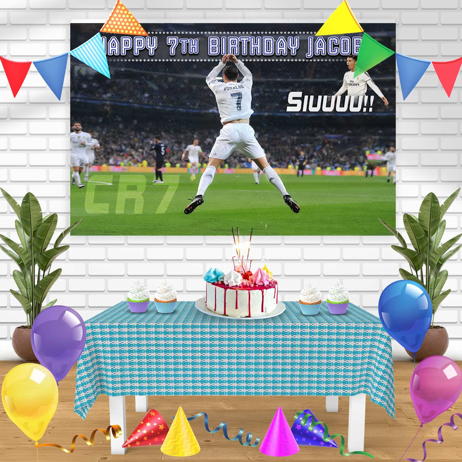 Cristiano Ronaldo Real Madrid CR7 Star Soccer Siuuuu Bn Birthday Banner Personalized Party ...
