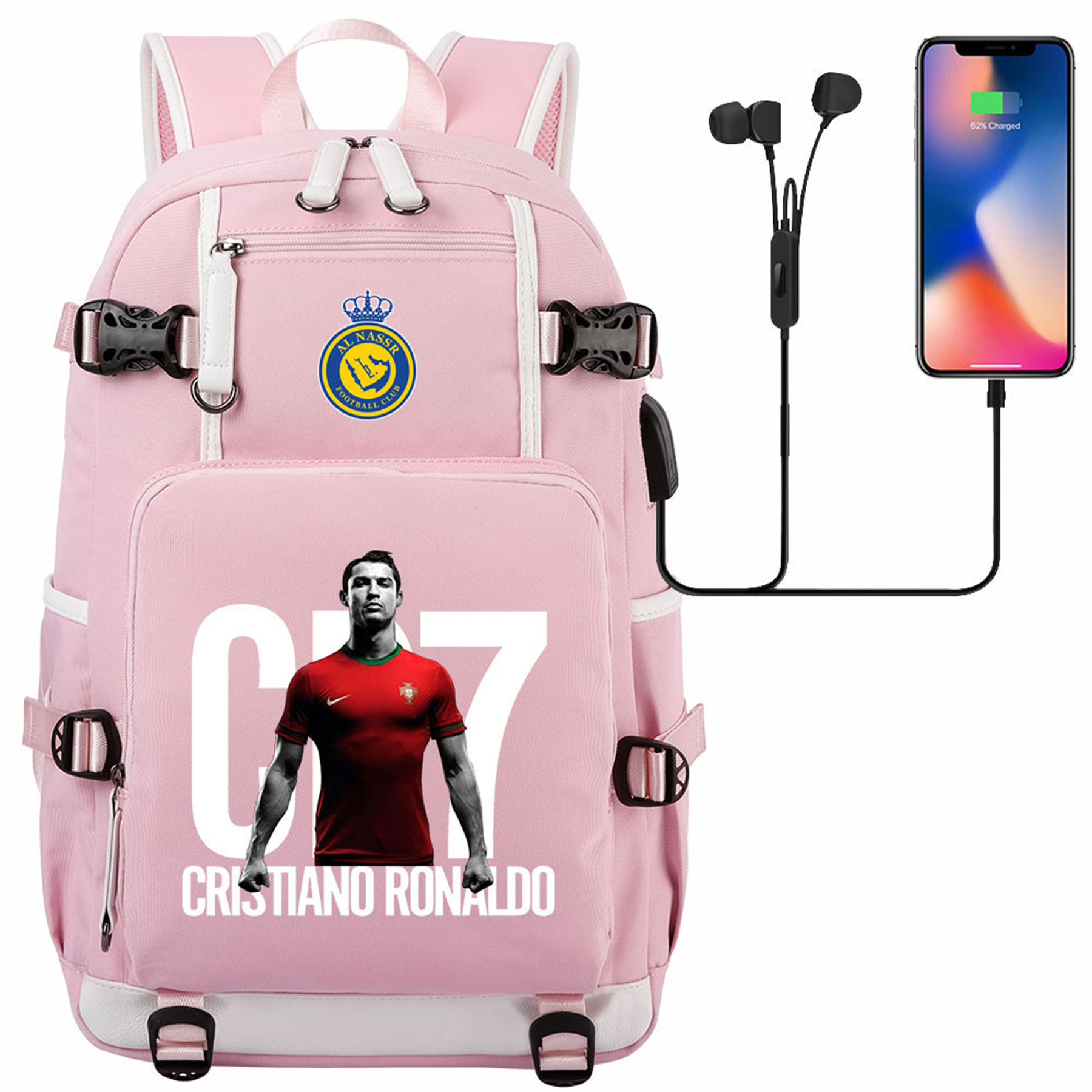 Cristiano Ronaldo School Backpack with USB Charge Port-Student ...