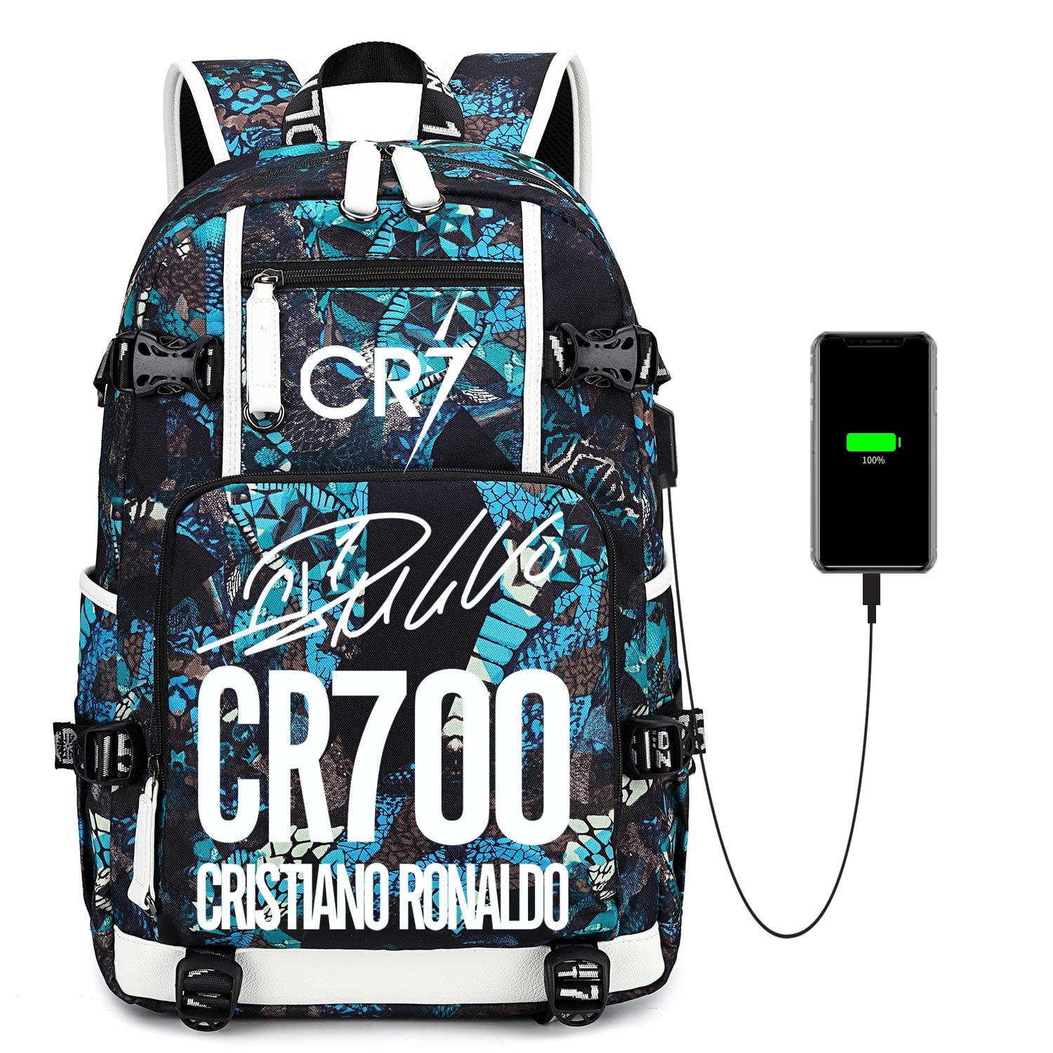 Cristiano Ronaldo Themed Bag Printed Waterproof USB Charging Laptop ...