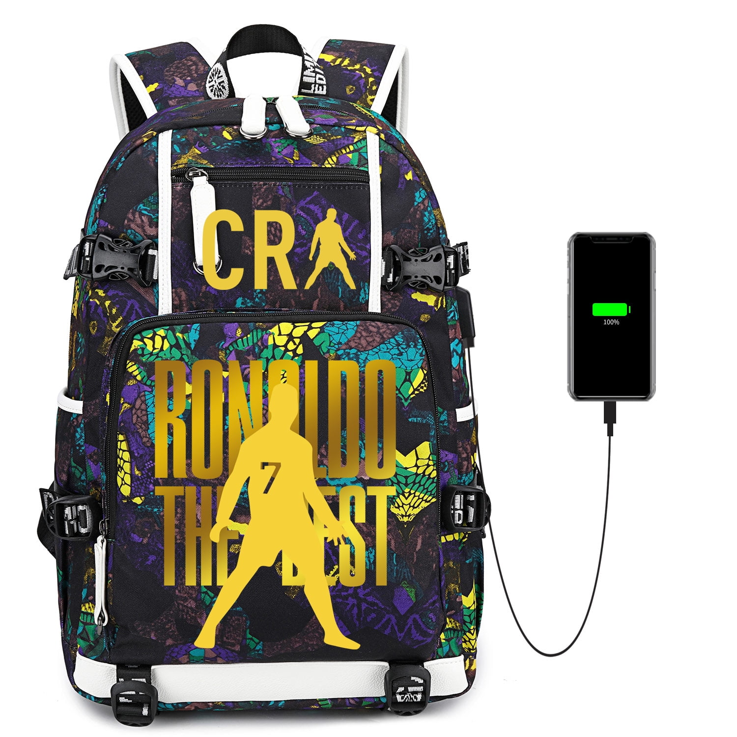 Cristiano Ronaldo Themed Bag Printed Waterproof USB Port Laptop Space ...