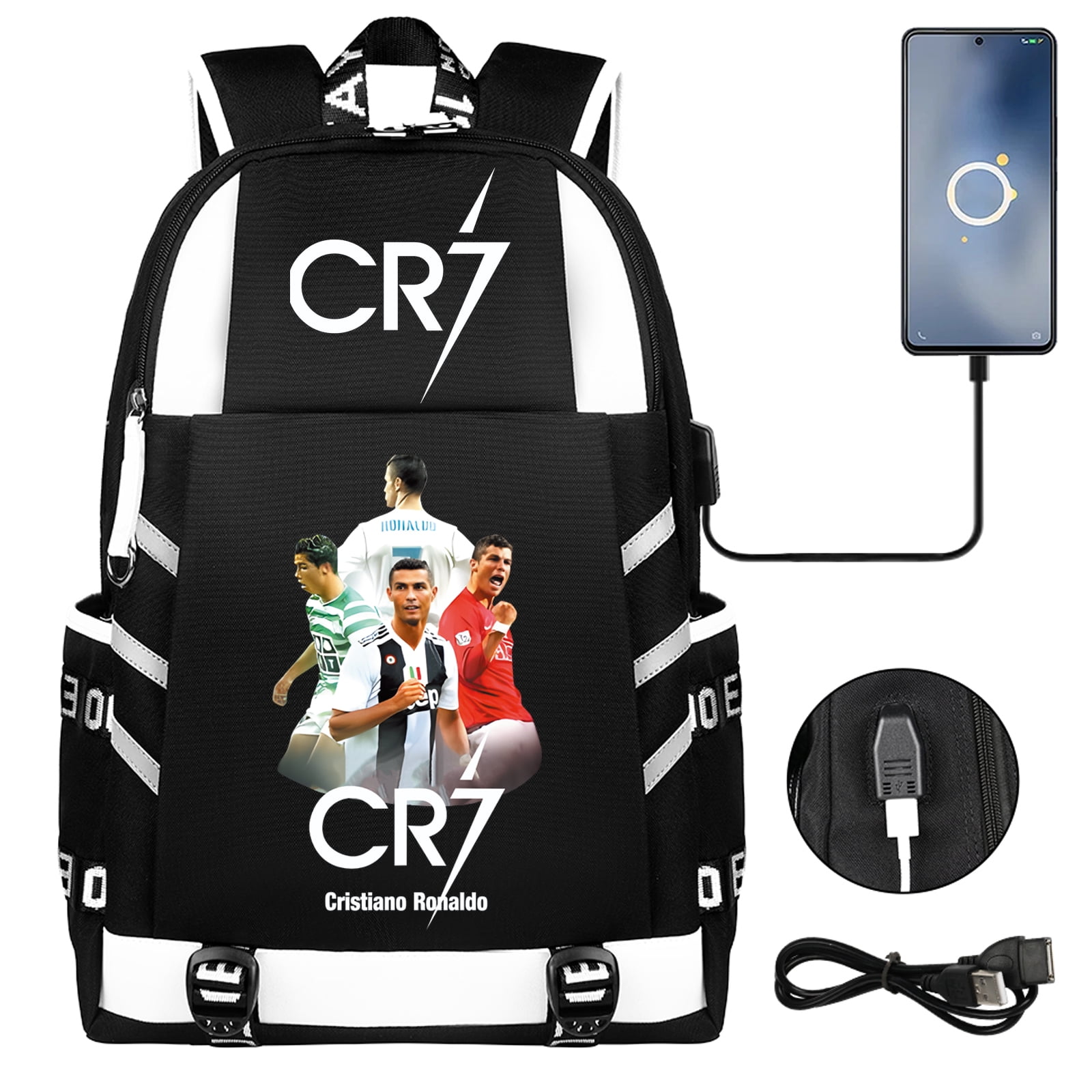 Cristiano Ronaldo Themed Printed Backpack – Waterproof, USB Charging ...