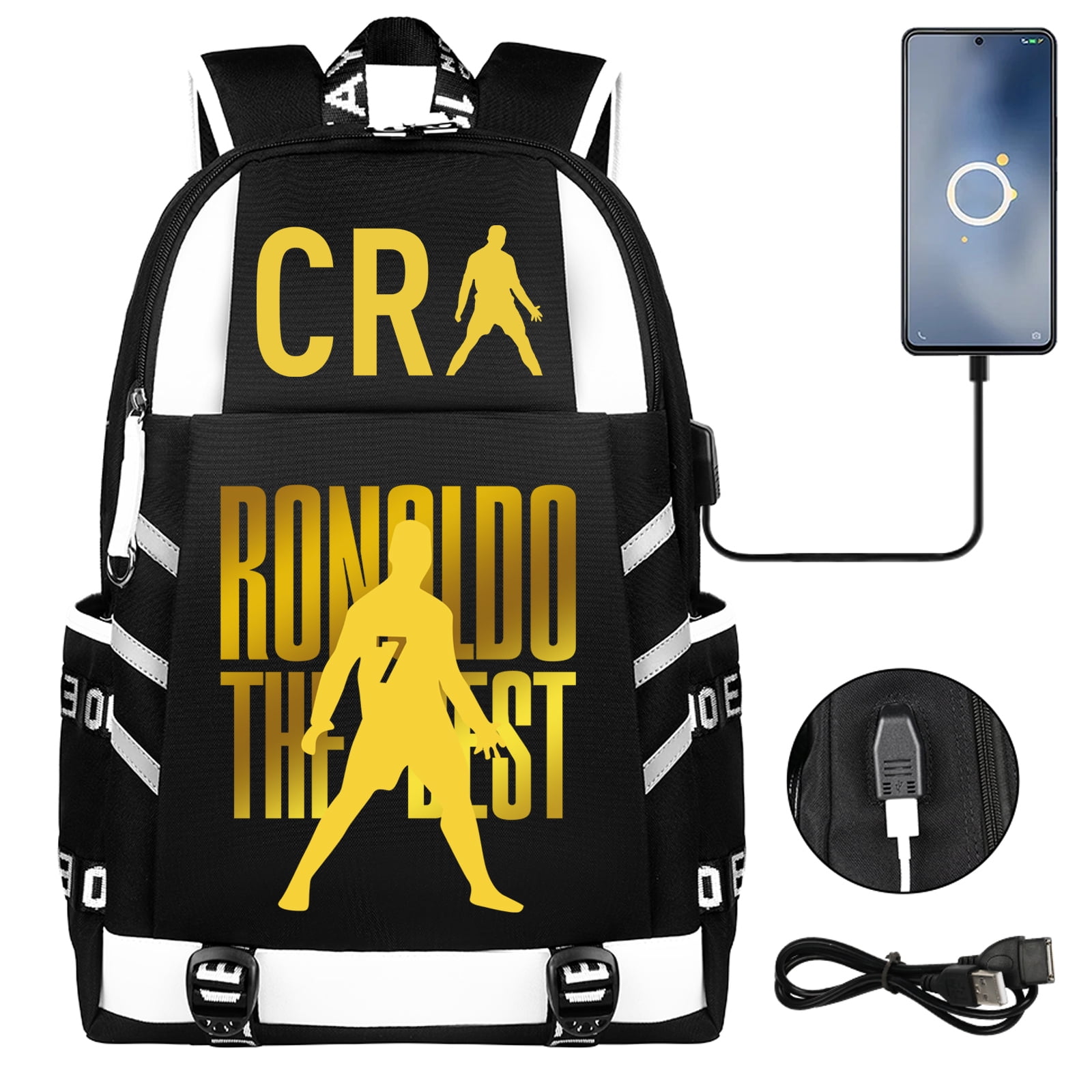 Cristiano Ronaldo Themed Printed Backpack – Waterproof, USB Charging ...