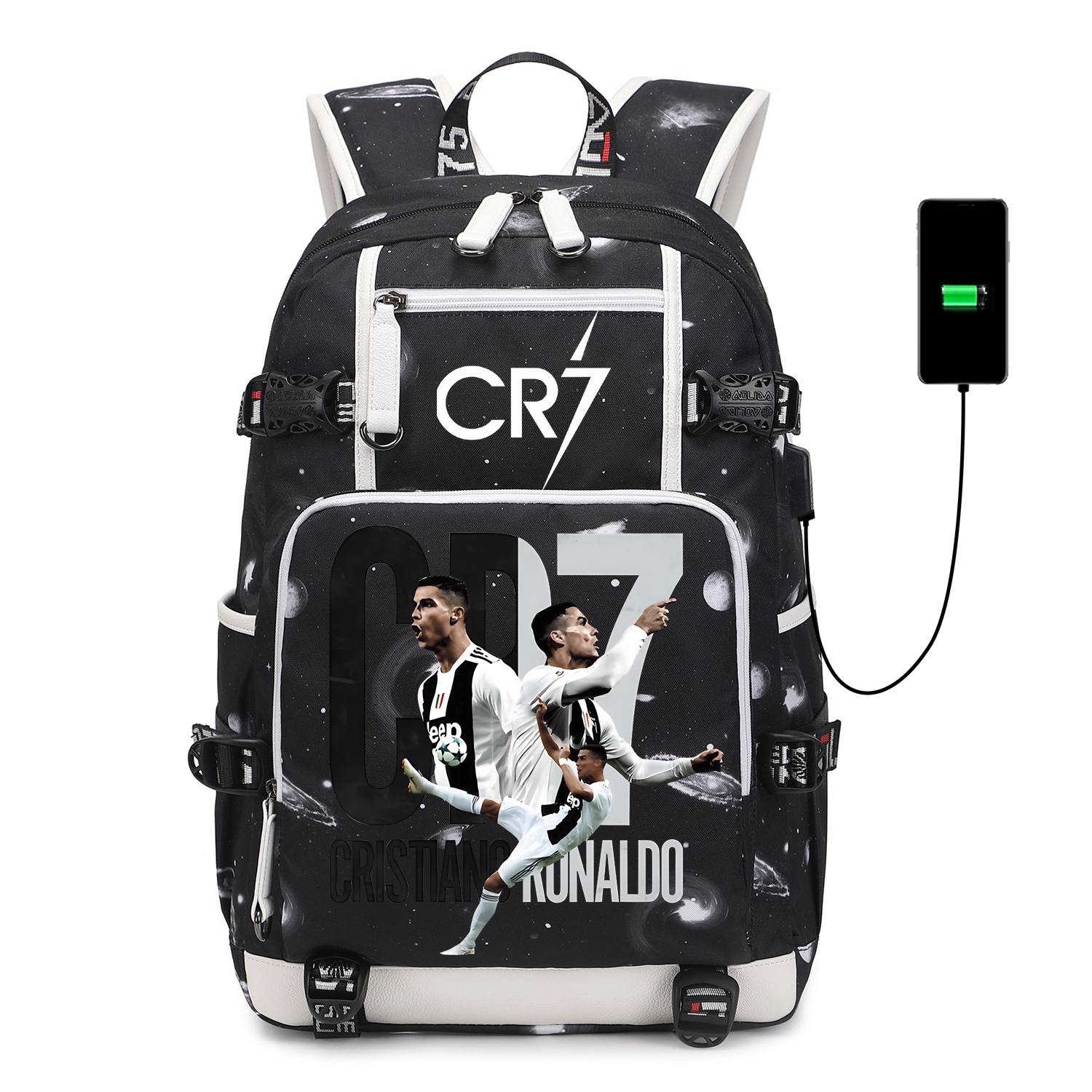 Cristiano Ronaldo printed Travel Bag waterproof USB charges fits laptop ...