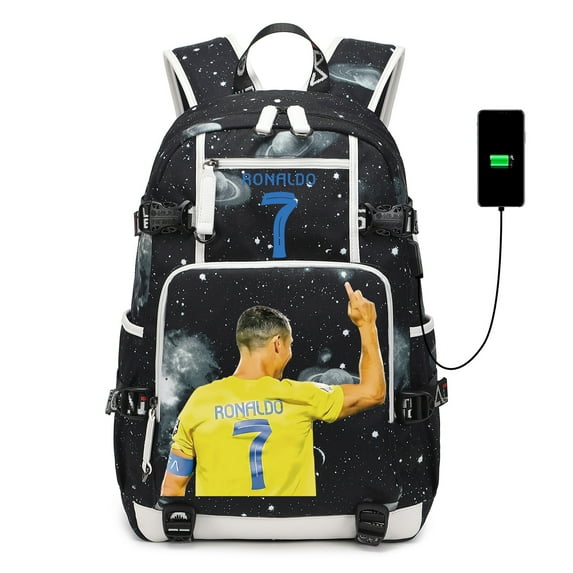 Cristiano Ronaldo printed Waterproof Backpack USB charges fits laptop ...
