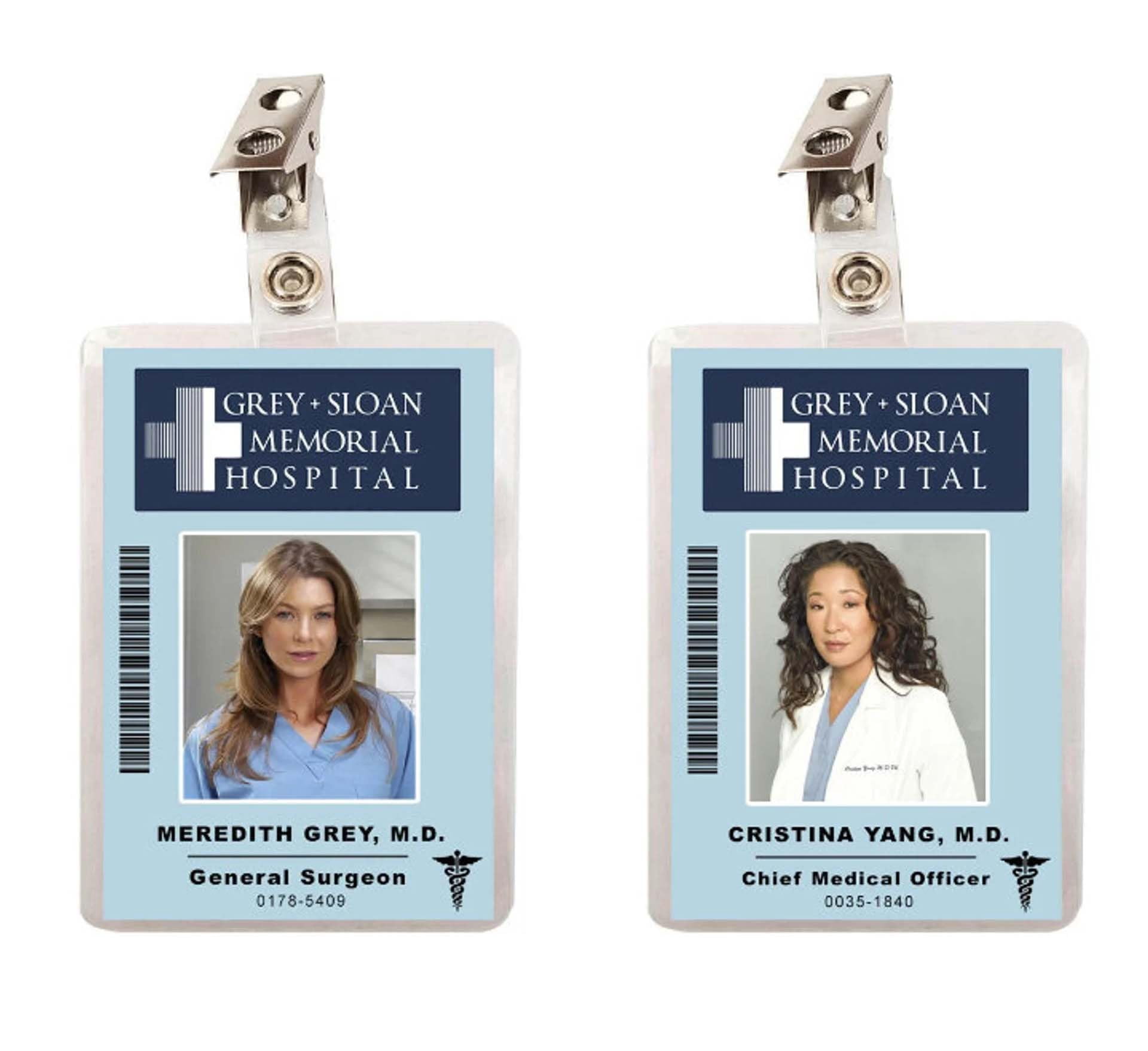 Cristina Yang & Meredith Grey Sloan Memorial Hospital Set of 2 ID ...