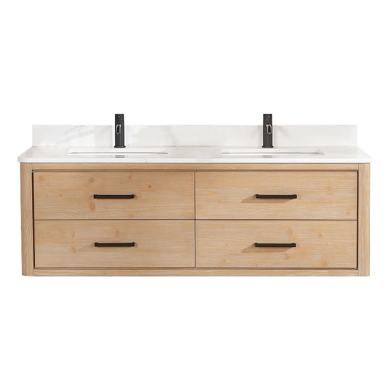 Cristo 60M" Fir Wood Brown Double Bath Vanity with Fish Maw White ...