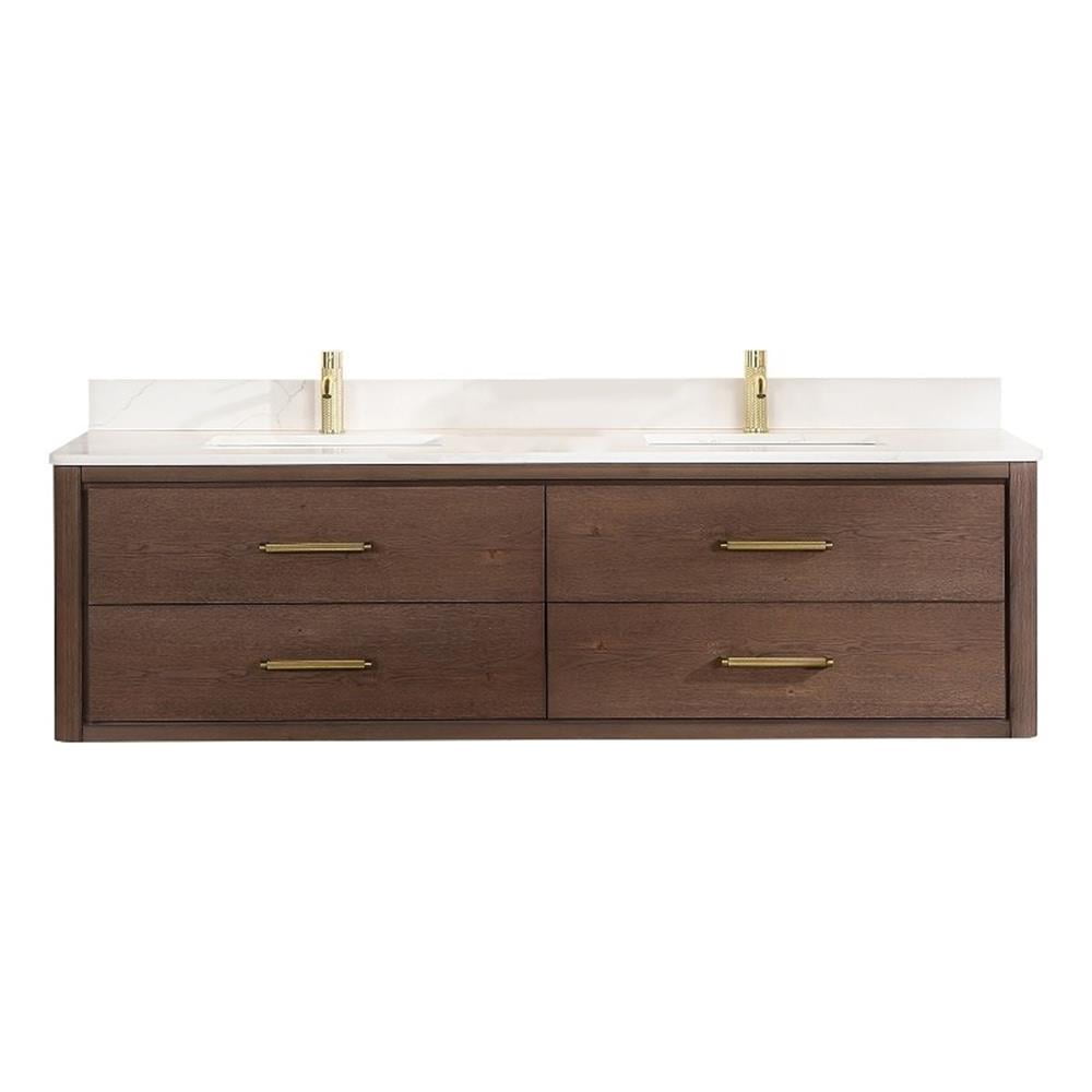 Cristo 72" Aged Dark Brown Oak Double Bath Vanity with Fish Maw White ...