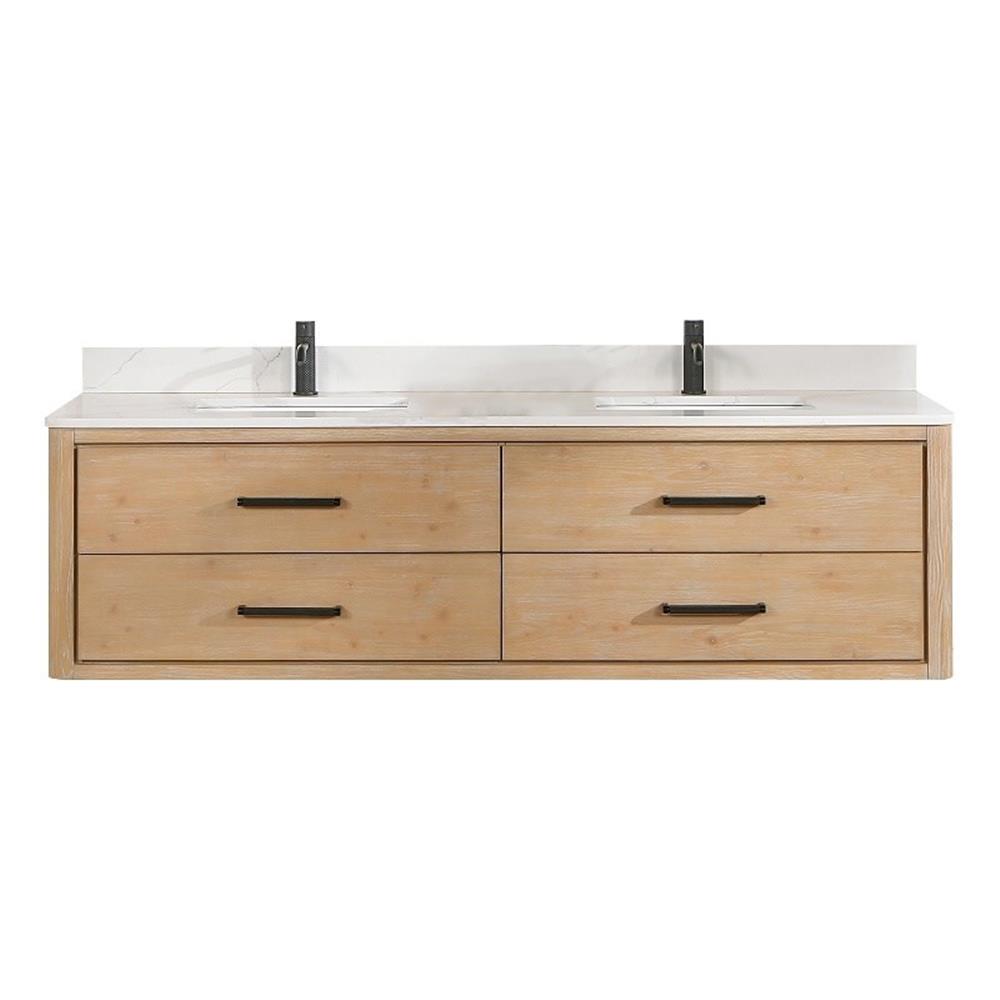 Cristo 72" Fir Wood Brown Double Bath Vanity with Fish Maw White Quartz ...