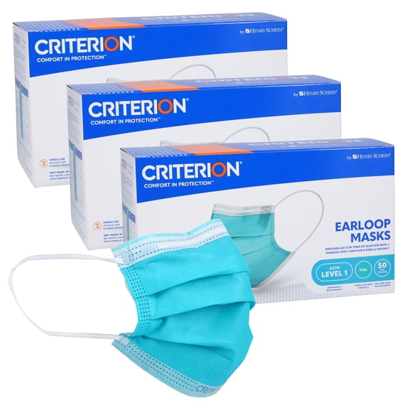Criterion ASTM Level 1 Disposable Face Mask, Adult Size, Teal, 3-Ply ...