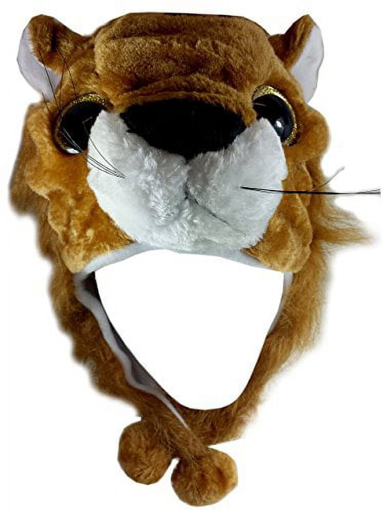 Critter Caps Big Eye Leo Lion Plush Animal Hat with Ear Flaps Button ...