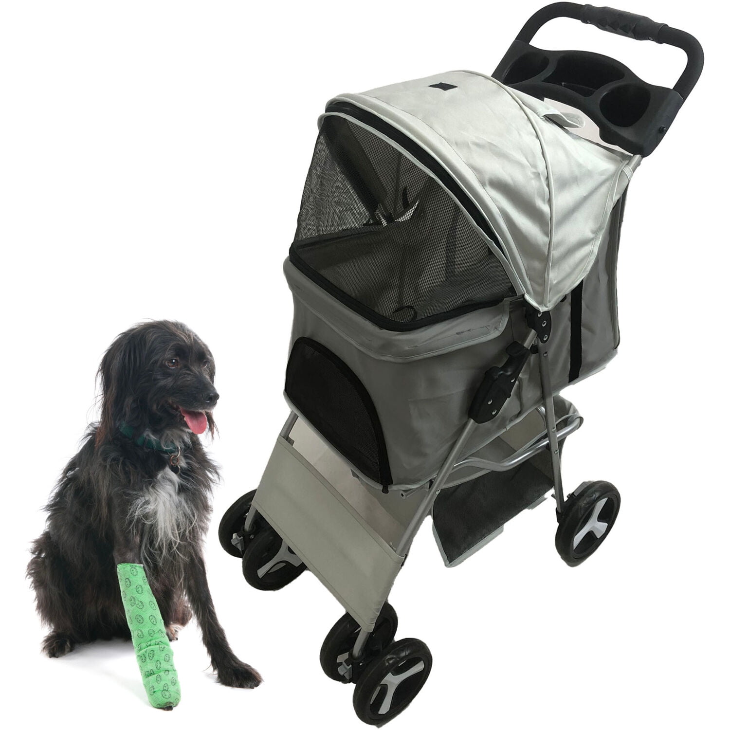 Critter Sitters Light Grey 4-Wheel Pet Stroller for Medium Sized Dogs ...
