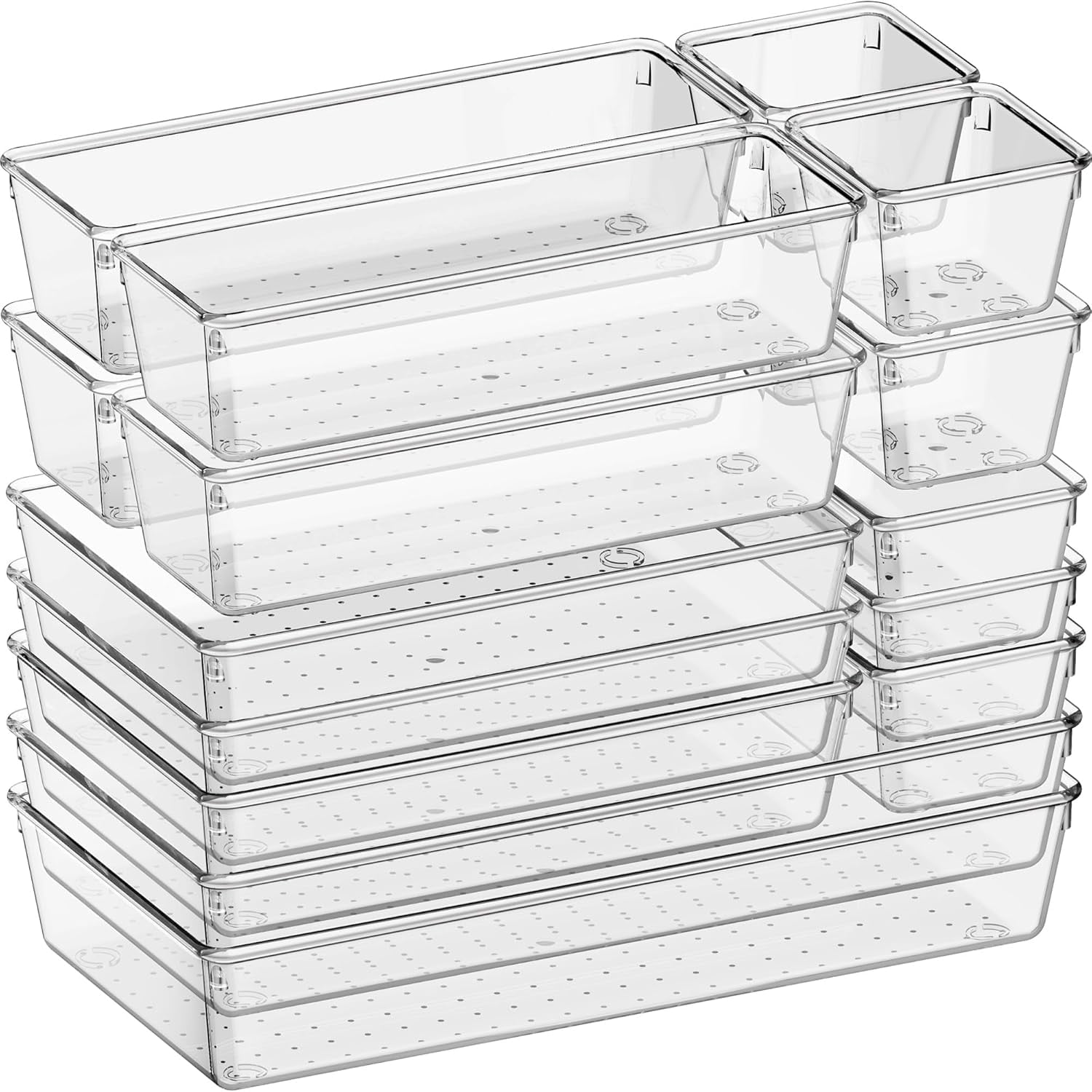 Criusia 16 Pack Large Clear Plastic Drawer Organizer Bins - 5 Size ...