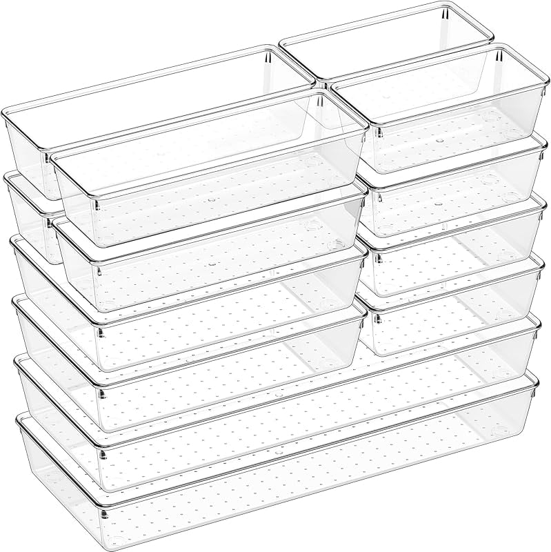 Criusia Drawer Organizer, 10 Pack Large Clear Plastic Kitchen Drawer ...