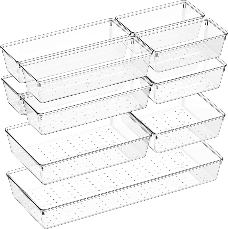 Criusia Drawer Organizer, 10 Pack Large Clear Plastic Kitchen Drawer ...
