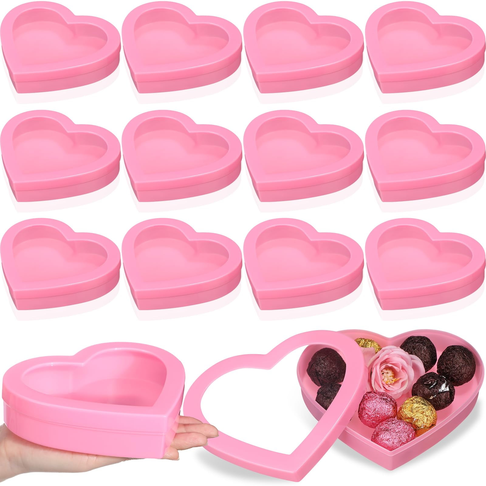 CroBlissful 12 Pcs Valentine‘s Day Heart Shaped Boxes Clear Window Lid ...