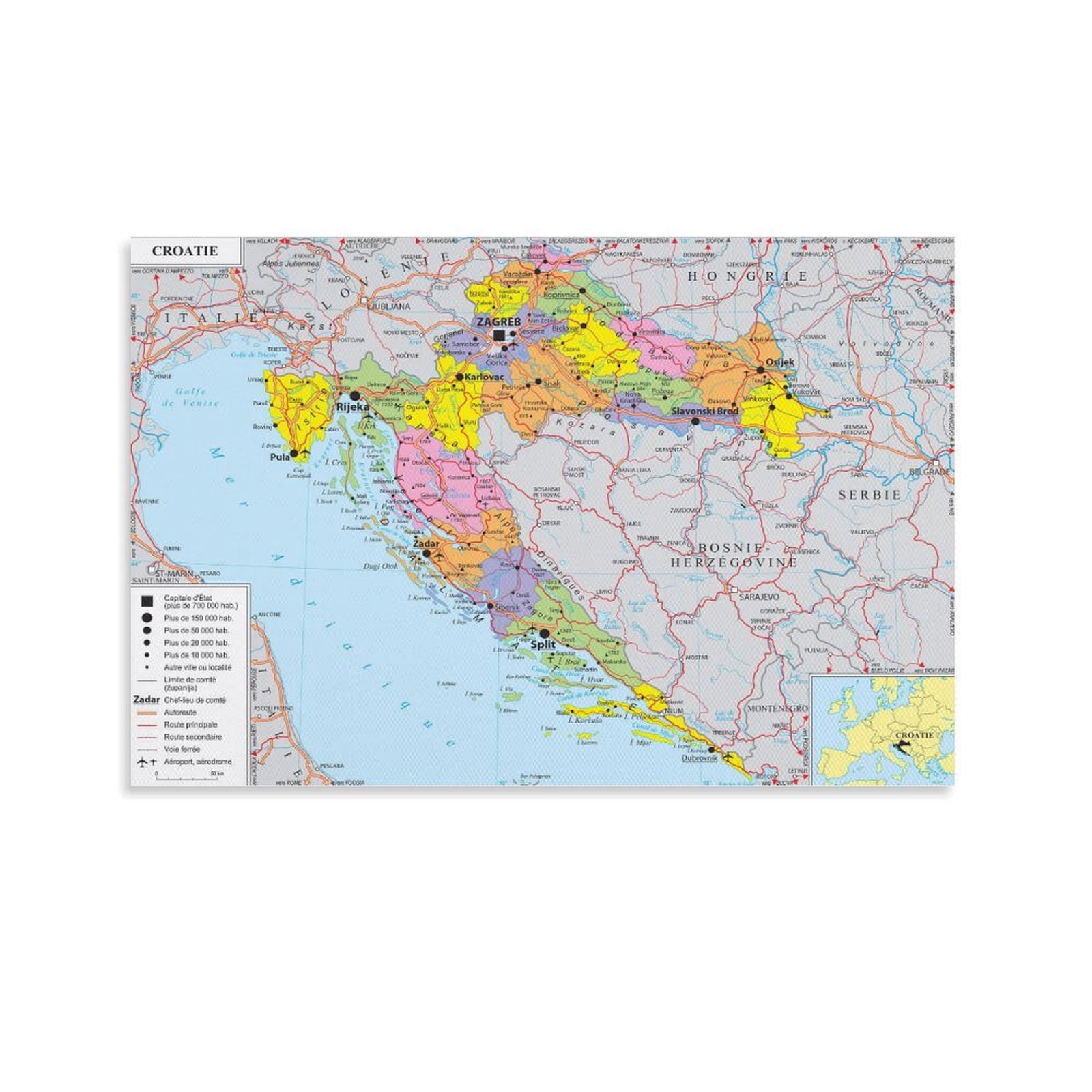 Croa-tia Map Posters Poster Cool Artworks Painting Wall Art Canvas ...