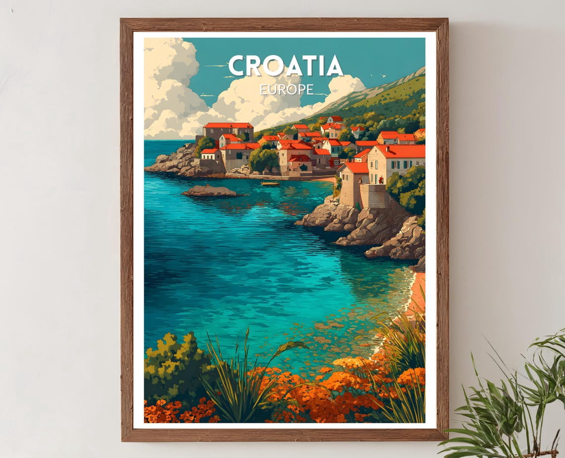 Croatia Modern Travel Scenic Adriatic Coast Clean Illustration Wall Art ...